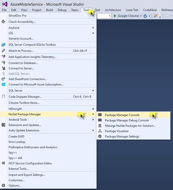 Using Entity Framework First Migration In Azure Mobile
